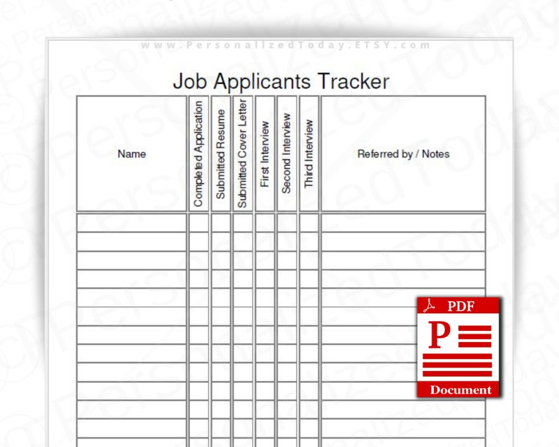 Job Candidates Tracker Fillable and Print and Write PDF | Etsy