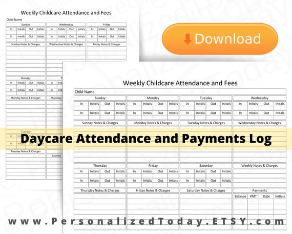 Daycare Weekly Attendance and Fees Tracker Print and Write PDF - Etsy