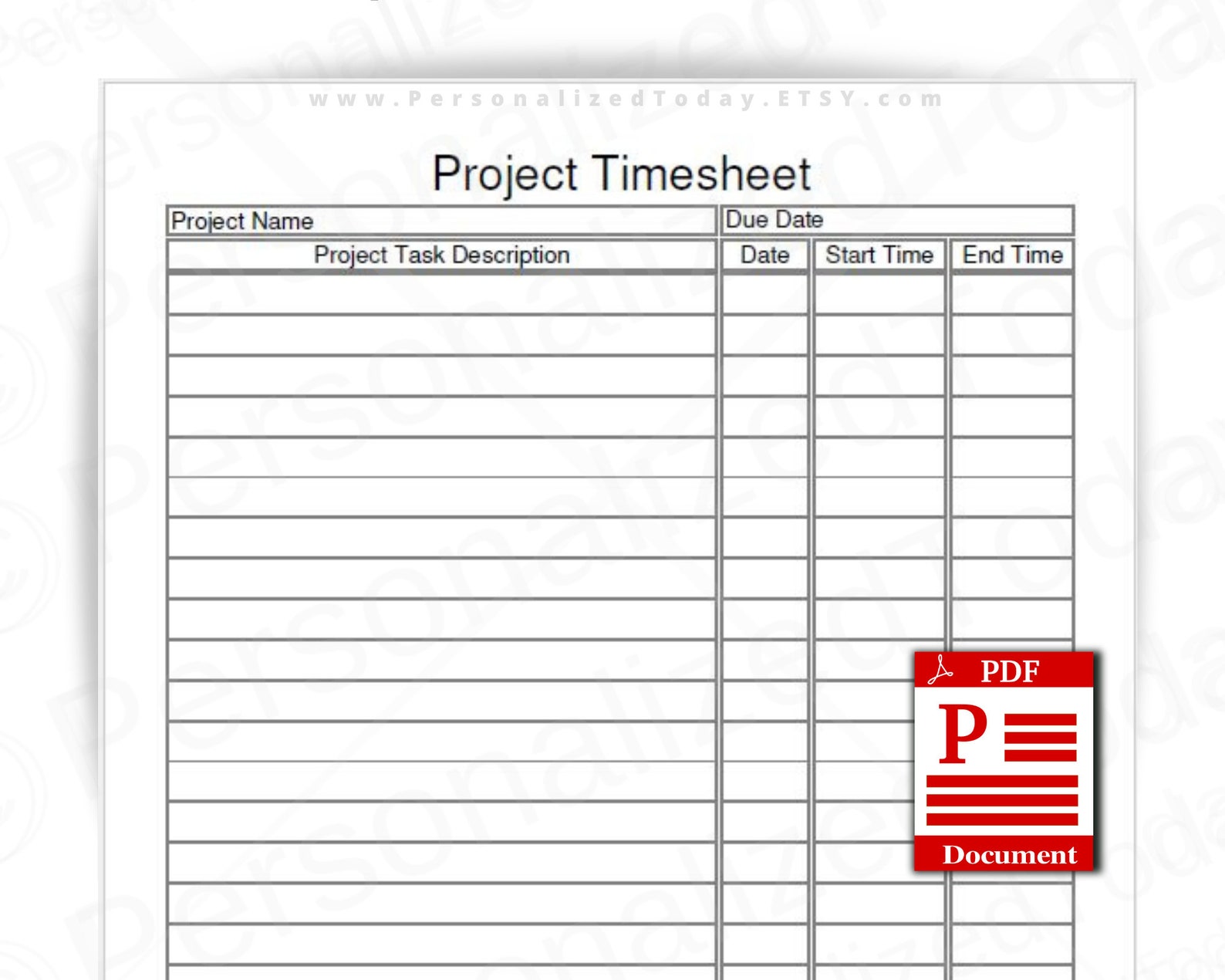 Project Timesheet Fillable and Print and Write PDF Digital | Etsy