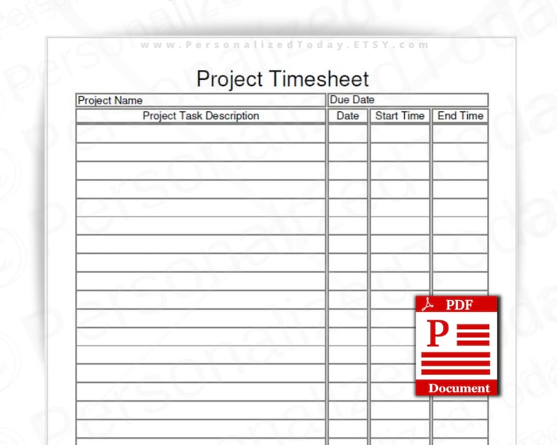 Project Timesheet Fillable Editable and Printable PDF Digital | Etsy