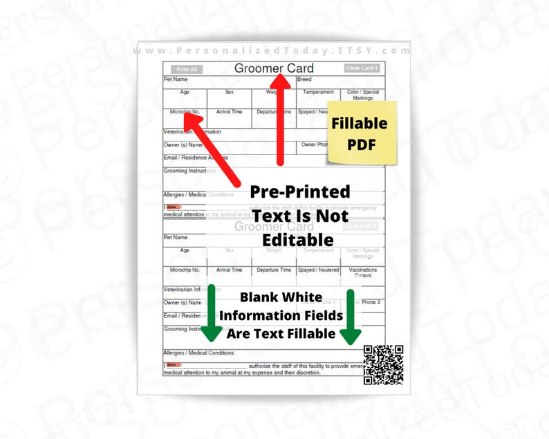 Dog Groomer Client Cards Print and Write and Fillable PDF | Etsy