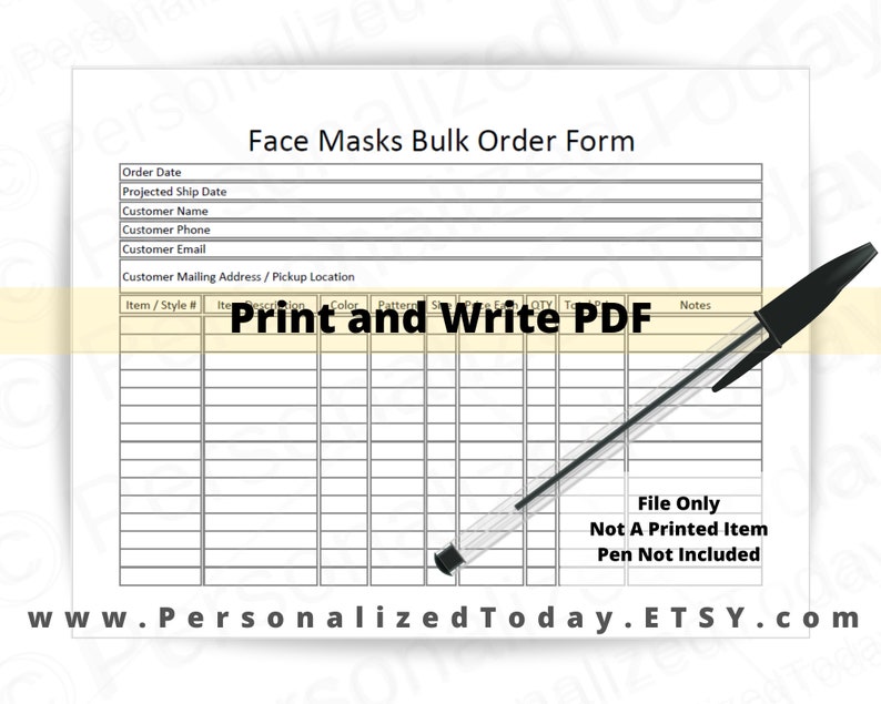 Printable Mask Order Form - Printable Forms Free Online