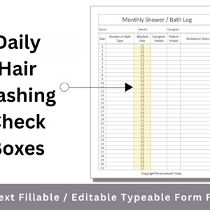 Assisted Living Monthly Shower / Bath Log Google Sheets Text Editable ...