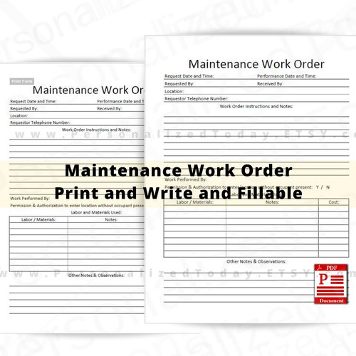 Job Ticket Work Order Form Fillable PDF US Letter Size Digital - Etsy
