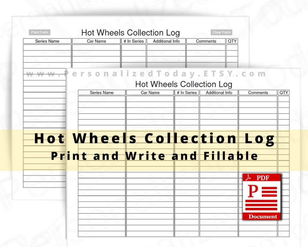 Hot Wheels Collection Log Fillable and Print and Write PDF - Etsy