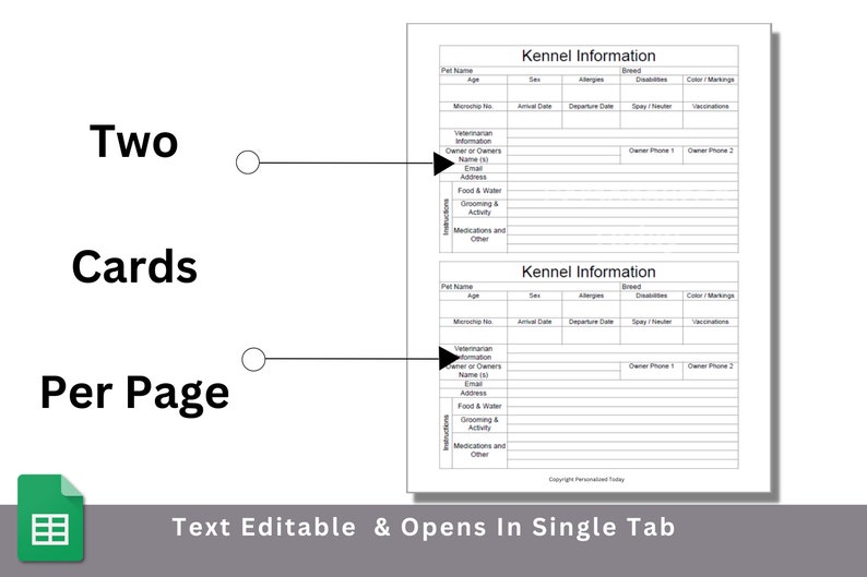 Google Sheets Kennel Crate Card Template for Pet Care and Emergency ...