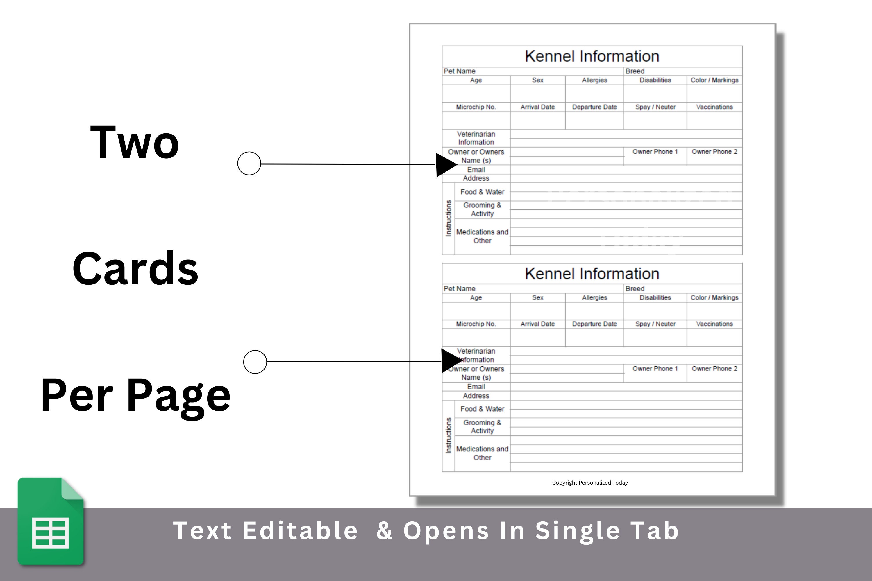 Google Sheets Kennel Crate Card Template for Pet Care and Emergency ...