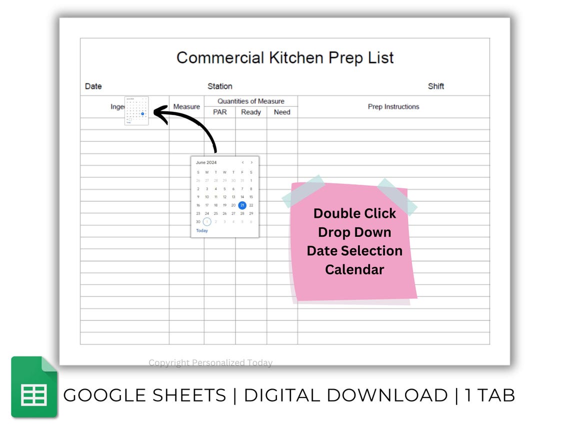 Commercial Kitchen Prep List - Restaurant Prep Sheet - Ingredient ...