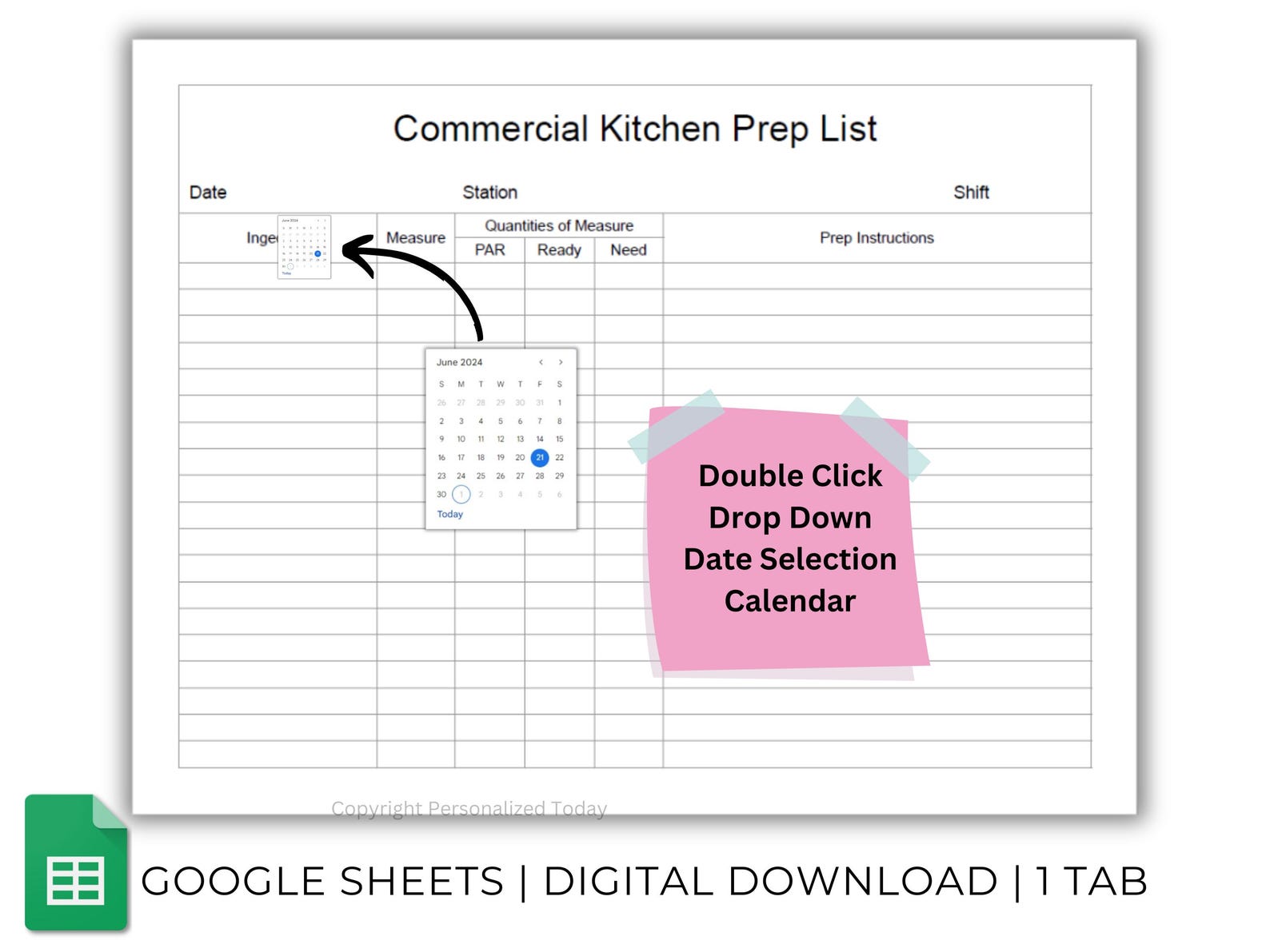 Commercial Kitchen Prep List - Restaurant Prep Sheet - Ingredient ...