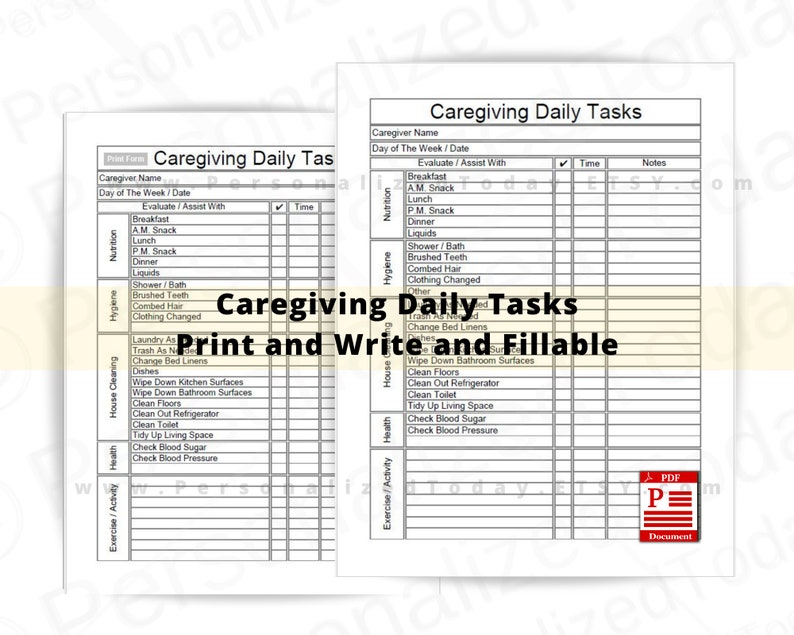 Caregiving Daily Tasks ADL Log Printable and Fillable PDF - Etsy