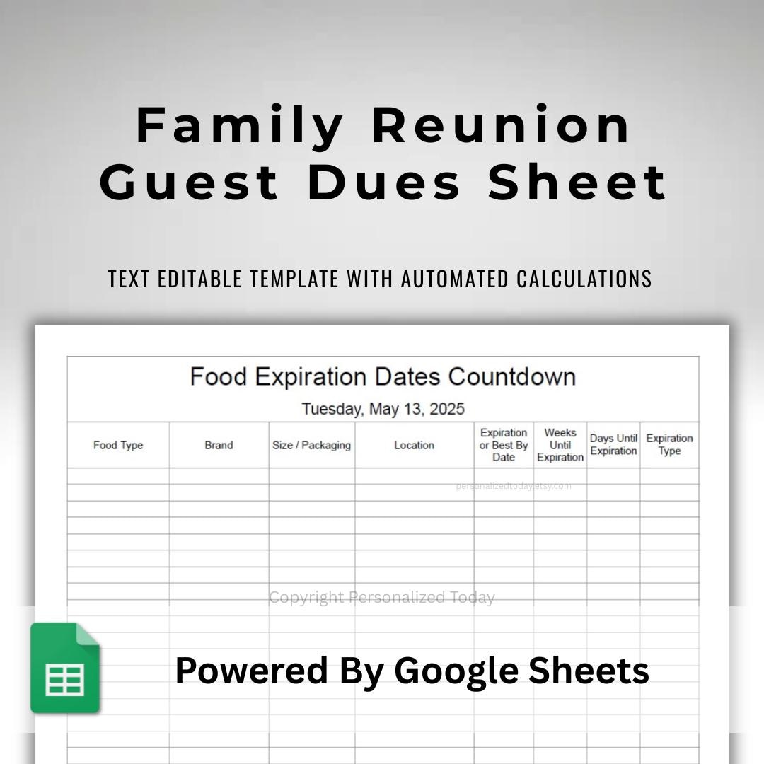 Google Sheets Family Reunion Dues Sheet Template Text Fillable / Text ...