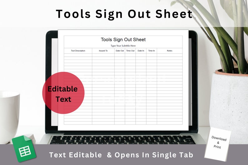 Google Sheets Tools Sign Out Sheet Template Text Fillable / - Etsy