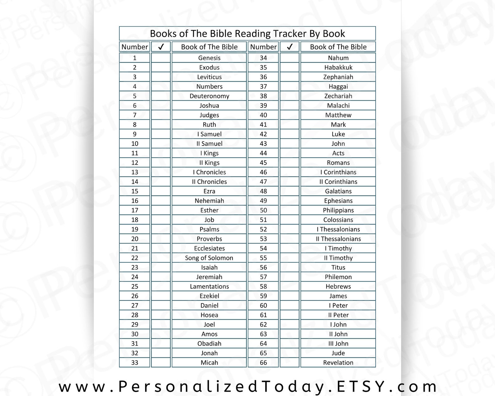 Printable Books of the Bible Reading Tracker Checklist for All 66 Books ...