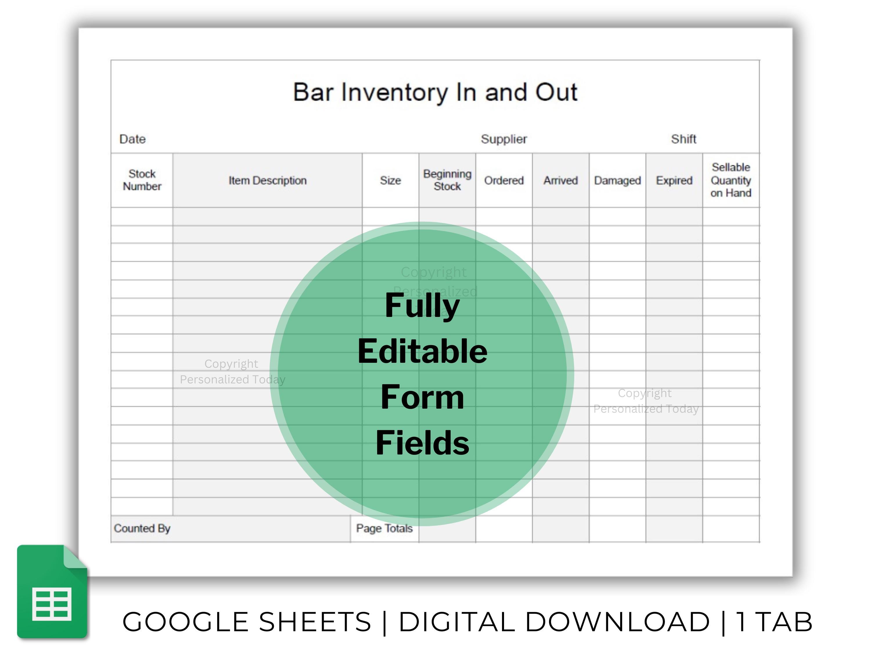 Bar Inventory Tracker - Alcohol Stock Management Google Sheets Template ...