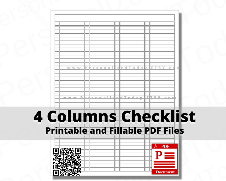 4 Columns Checklist Fillable and Print and Write PDF Digital - Etsy