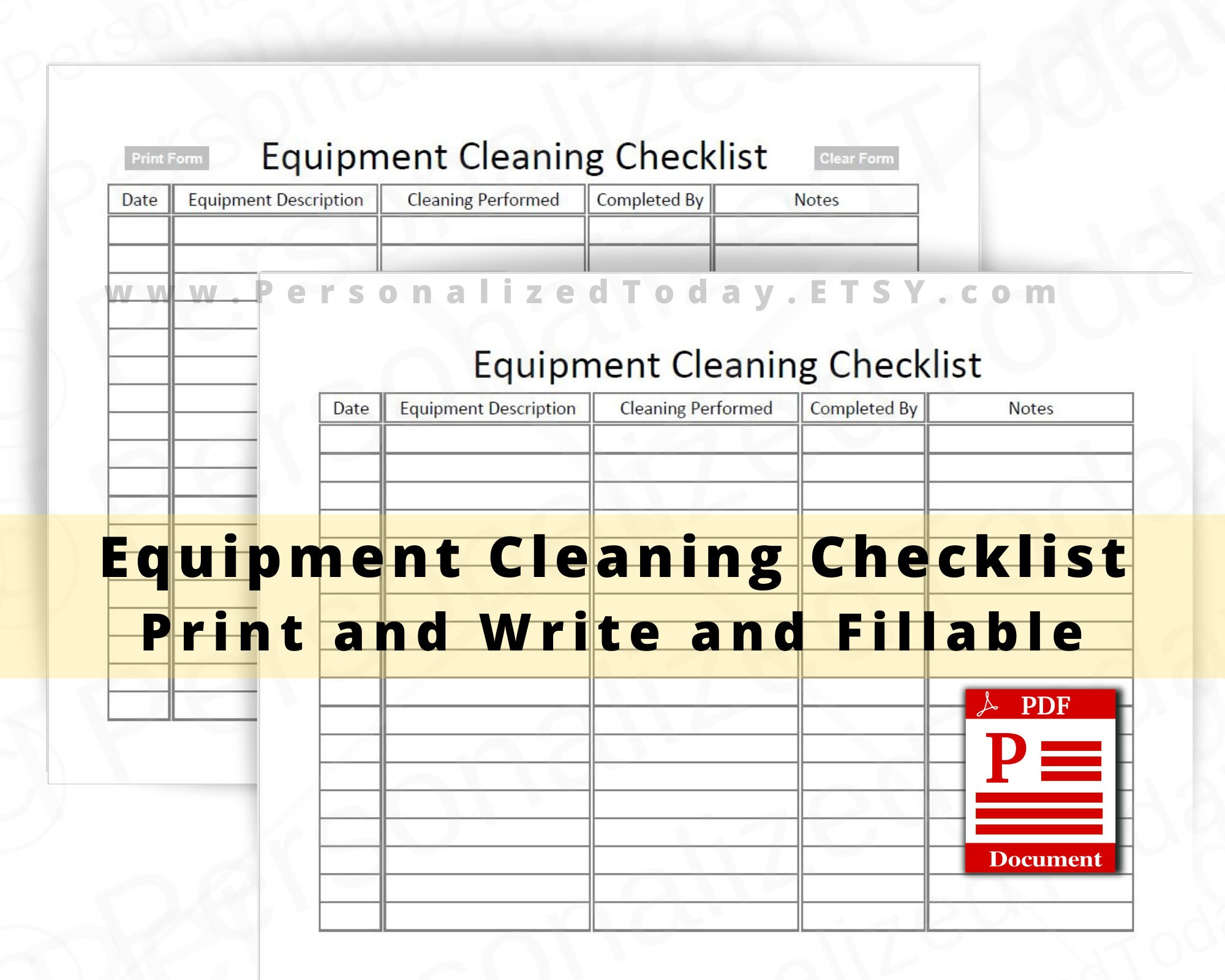Equipment Cleaning Checklist Printable Digital Download US - Etsy UK