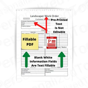 Landscaping Work Order Print and Write and Fillable Pdfs US - Etsy
