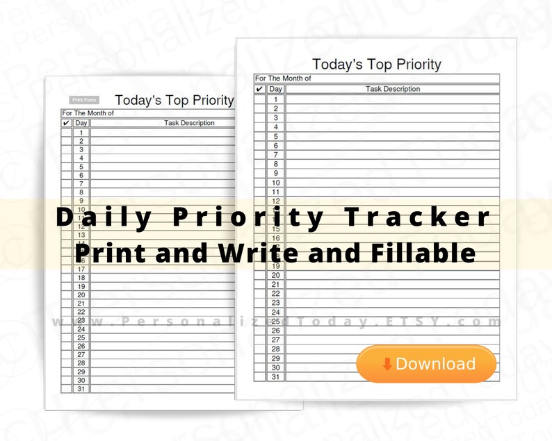 Daily Priority Tracker Fillable Editable and Printable PDF | Etsy