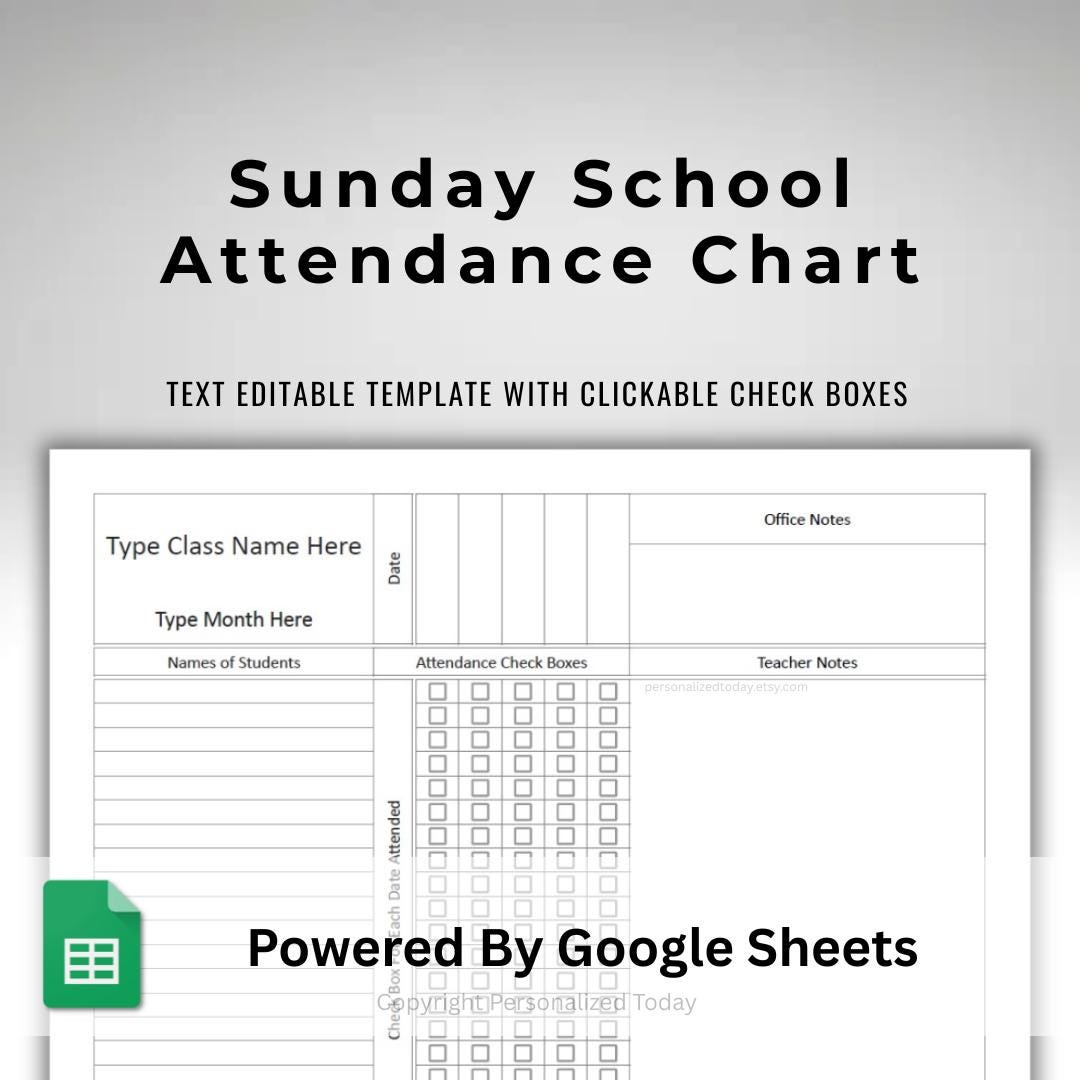 Sunday School Attendance Chart Church Small Group Sign in Sheet Weekly ...