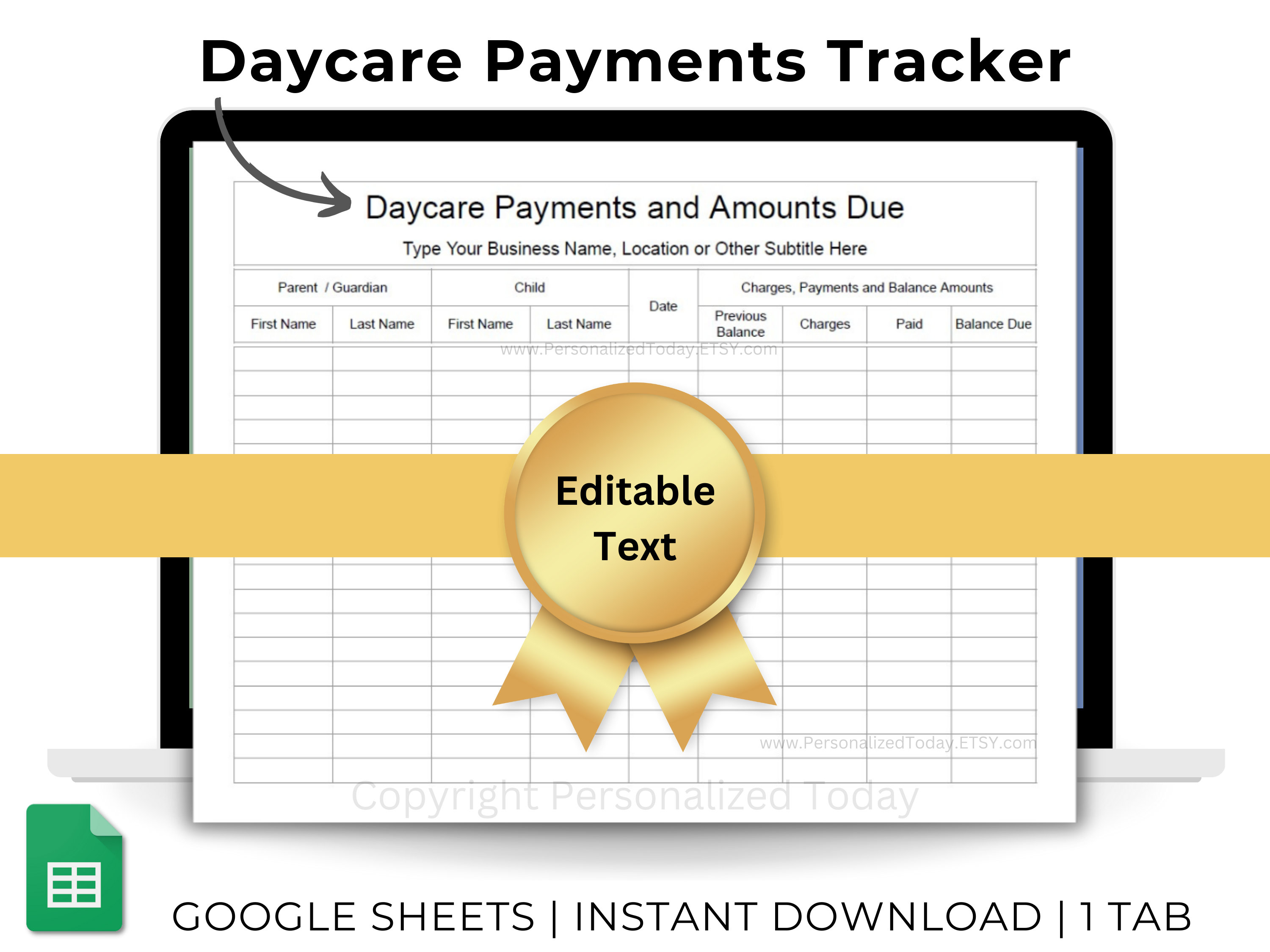 Daycare Business Parent Payments Tracker and Childcare Bill Amounts Due ...