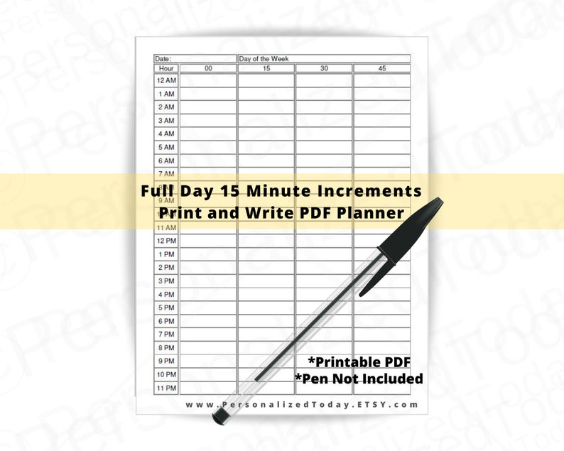 Full Day 15 Minute Planner Fillable Editable and Printable PDF | Etsy