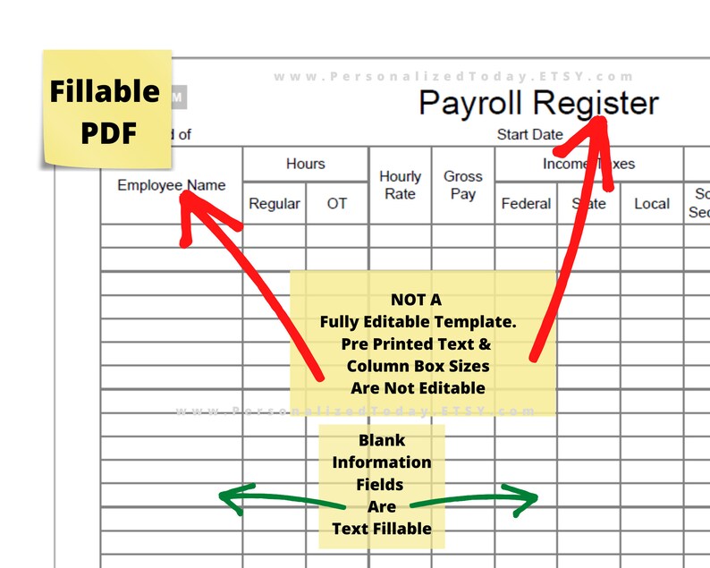 PDF Payroll Register Printable Only & Text Input Fillable US - Etsy