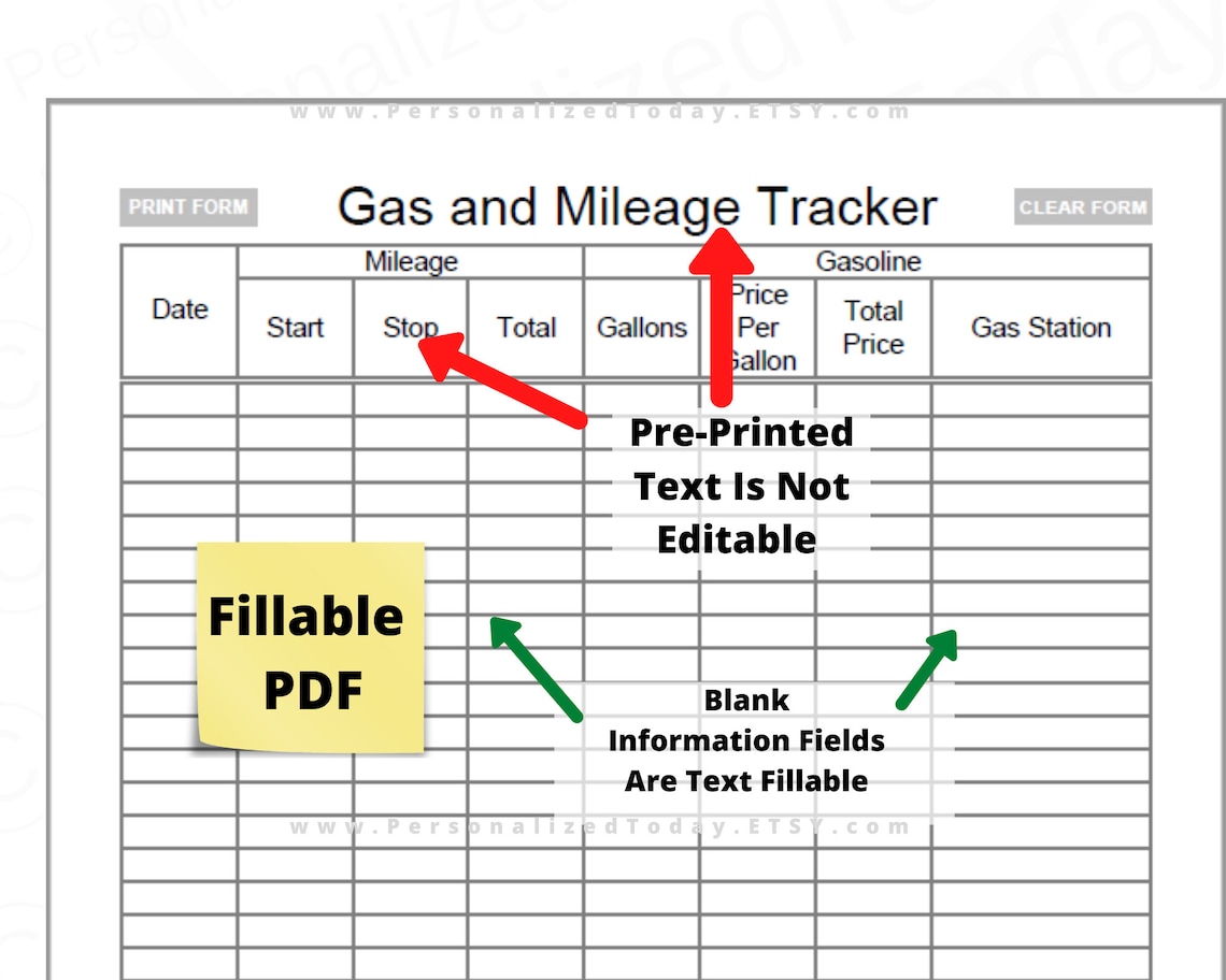 Gas and Mileage Tracker Fillable and Printable PDF Digital - Etsy