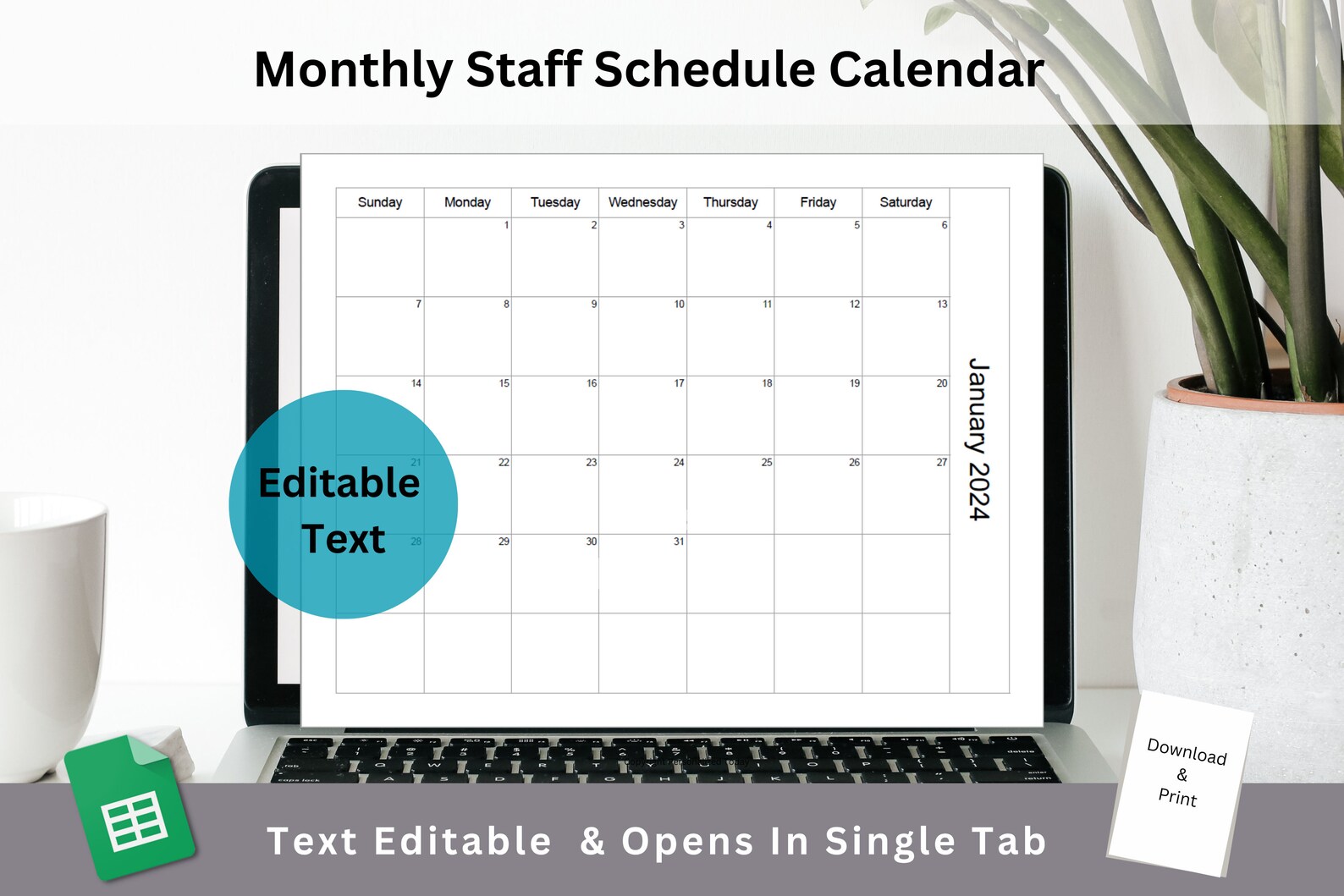 Google Sheets Monthly Staff Schedule Calendar Text Fillable / Text ...