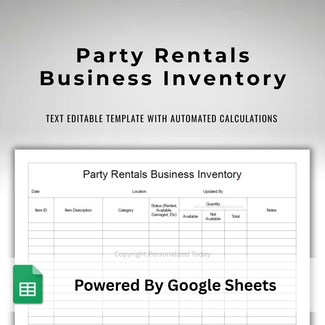 Party Rentals Inventory Management Template - Stock and Rental Status ...