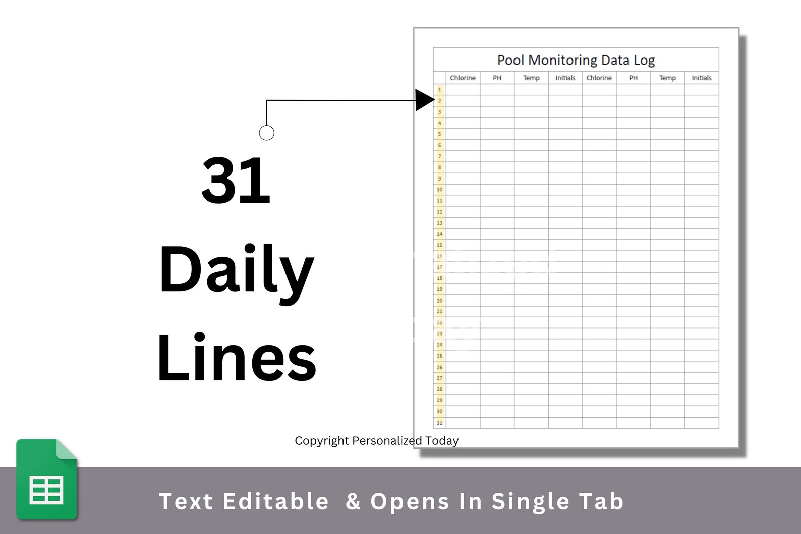 Swimming Pool Data Monitoring Maintenance Log Google Sheets Editable ...