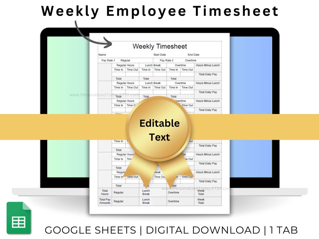 Weekly Time Sheet With Lunch Break Work Hours Tracker Auto Calculating ...