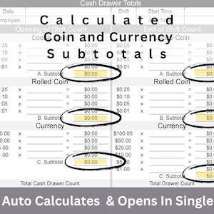 Cash Register Count Single Shift Google Sheets Editable Spreadsheet ...