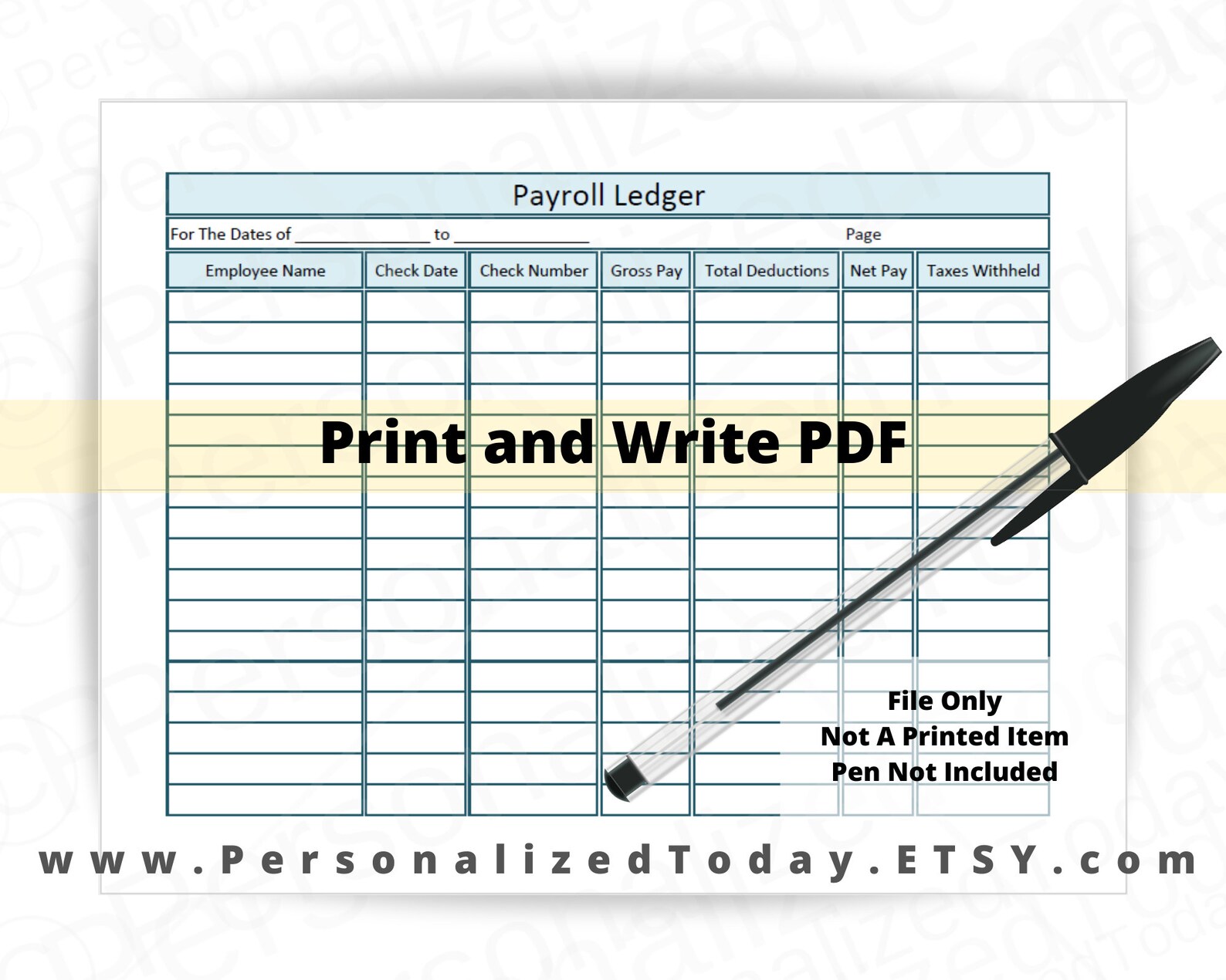 Payroll Ledger With Fillable Blank Text Fields Printable Etsy