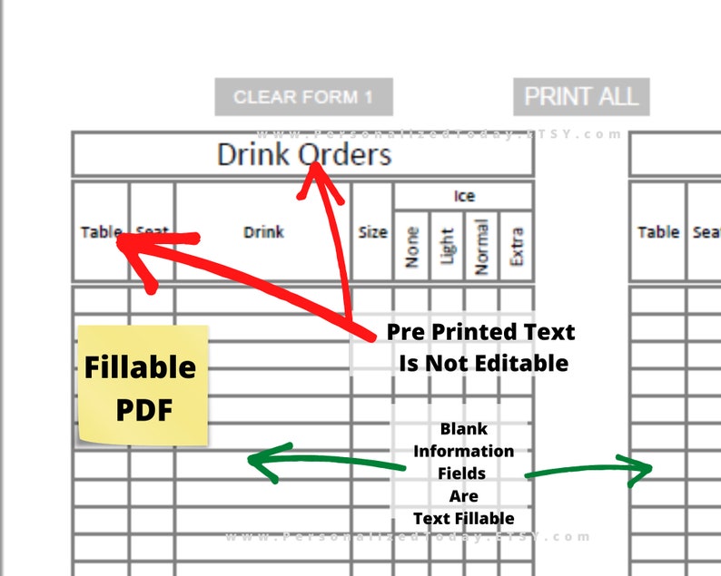 Printable Drink Order Forms for Restaurant and Food Service - Etsy