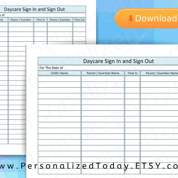 Monthly Daycare Sign in and Out Sheets - Etsy