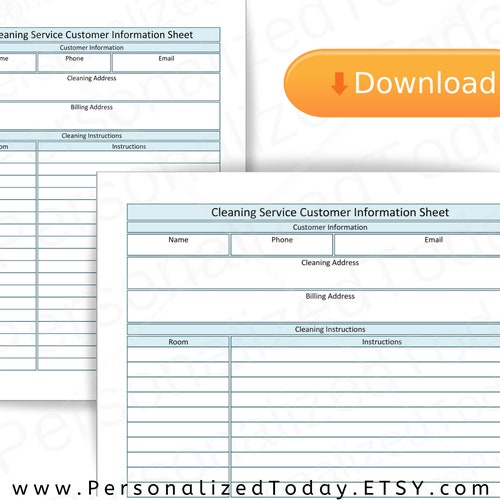 Printable Cleaning Service Customer Information Sheet US - Etsy