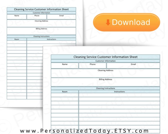 Printable Cleaning Service Customer Information Sheet US - Etsy
