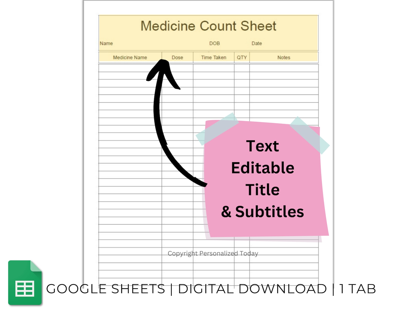 Medicine Count Sheet Daily Medication Times and Doses Tracker for One ...