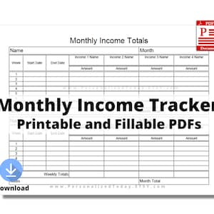 Printable Weekly Monthly Income Tracker Fillable and Print and - Etsy