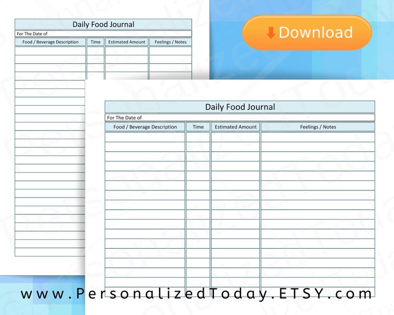 Printable Daily Food Intake Journal PDF Eating Log Chart Diary - Etsy