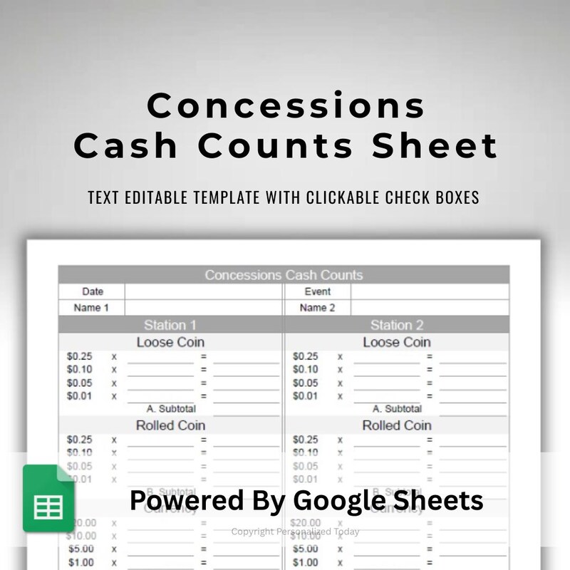 Concession Reconciliation Cash Sheet - Etsy