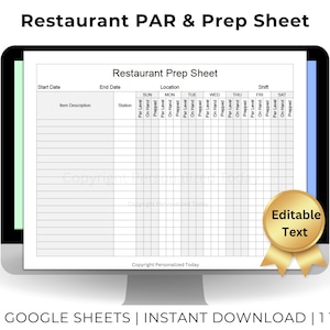 Restaurant Inventory Par Sheet - Etsy