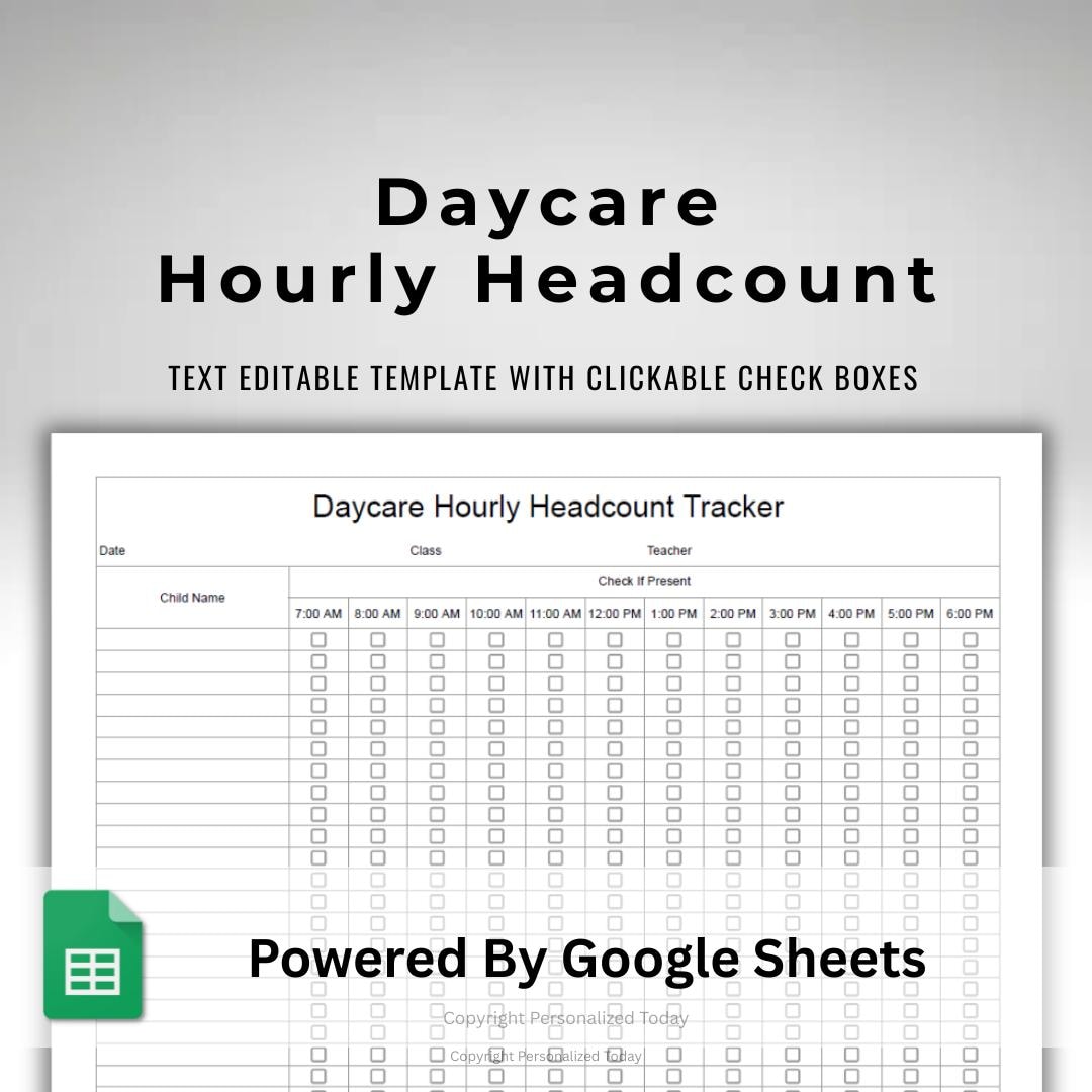 Google Sheets Daycare Hourly Head Count Tracker - Childcare Hourly ...