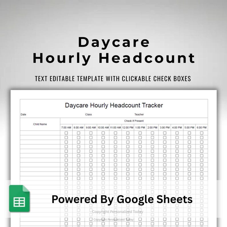 Google Sheets Daycare Hourly Head Count Tracker - Childcare Hourly ...