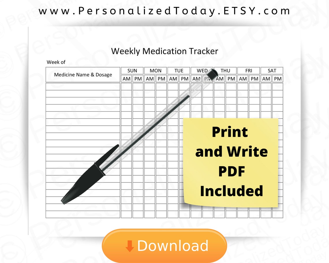 Weekly Medication Tracker PDF Download Printable Print and - Etsy