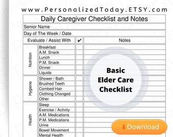 Caregiver Daily Log | Etsy