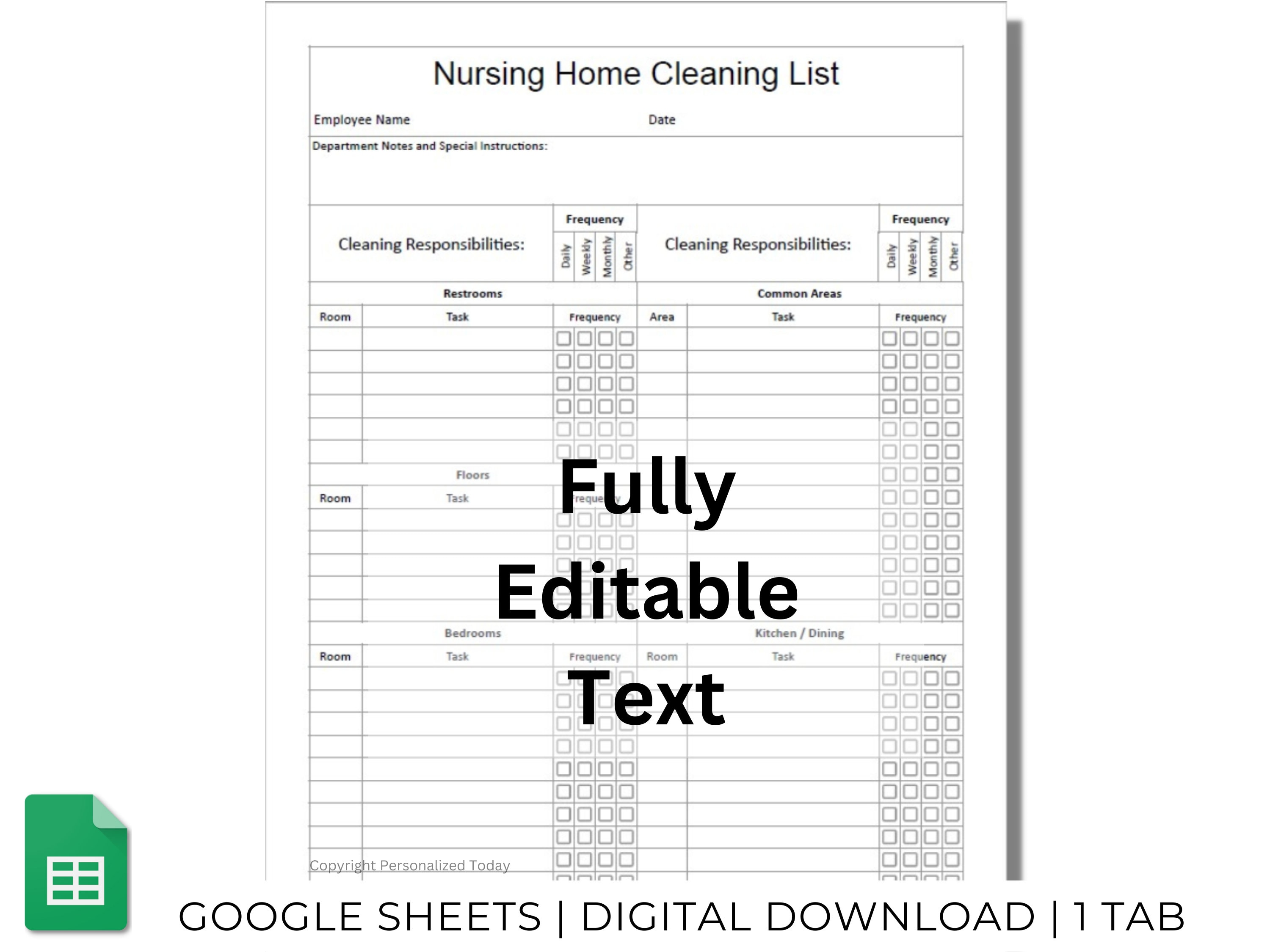 Caregiver Housekeeping Tasks List Assisted Living Janitorial Checklist ...