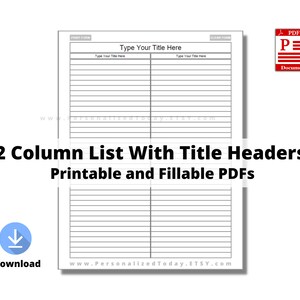 PDF Blank 2 Columns List Text Input Fillable and Print and - Etsy