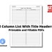 PDF Blank 2 Columns List Text Input Fillable and Print and Write Digital Download Files US ...