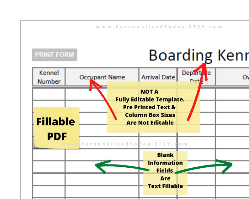 PDF Boarding Kennel Occupancy Chart Printable Only & Text - Etsy